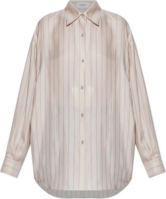 Versace Femme, Blouses et Chemises, Beige, Taille: 34 FR Chemise en twill de soie ray&eacute;e