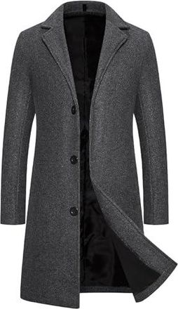 Generic Manteau dhiver pour homme avec col cranté simple boutonnage Coupe ajustée Chaud Tendance Trench Coat mi-long Veste daffaires, gris foncé, XXL