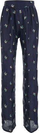 Forte_Forte Femme, Pantalons, Bleu, Taille: 40 FR Petites Fleurs Embroidery Silk Flared Pants