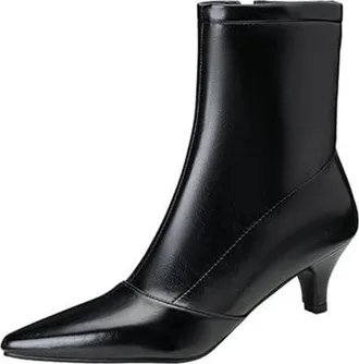 Generic Bottines à talons pour femme avec bout pointu et fermeture éclair dans le dos, Noir, 40.5 EU