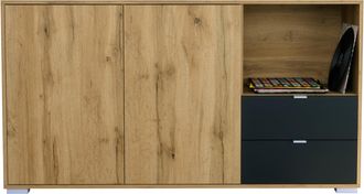 Vladon Sideboard Milano, Kommode mit 2 Türen Eiche Evoke und 2 Schubladen Schwarz matt, Made in Germany, Korpus Eiche Evoke (152,5 x 83 x 37 cm)