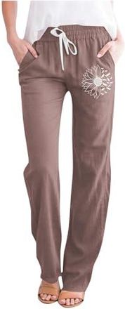 Generic Pantalon en coton et lin pour femme - Jambe large - Pantalon de plage d&eacute;t&eacute; confortable - Pantalon de yoga Palazzo - XIYU26086, marron, 3XL