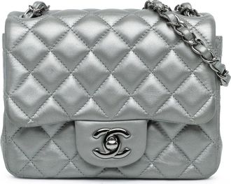 Chanel Hobo Bags - Mini Square Classic Calfskin Single Flap - Gr. unisize - in Silber - f&uuml;r Damen