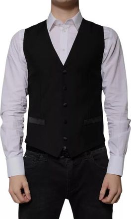 Dolce & Gabbana Black Wool Formal Dress Men Waistcoat Vest Virgin Silk Polyester
