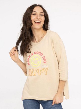 Zwillingsherz Langarmshirt Happy 3/4-Arm, Rundhalsausschnitt, Stickerei