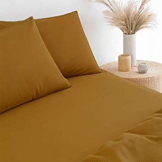 furn. The Linen Yard Spannbetttuch mit Fadenzahl 250, Leinen Baumwolle, ingwer, Einzelbett