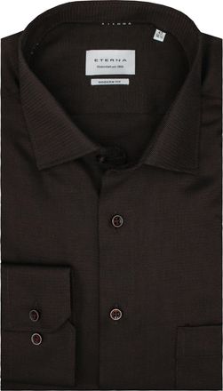 Eterna Herren Langarm Hemd Popeline Modern Fit | Muster Braun | B&uuml;gelfrei, Knitterfrei, 100% Baumwolle | Classic Kent-Kragen Gr. 40