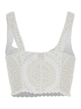 Charo Ruiz Ibiza Womens White Top With V-Neck And Perforated Design Cotton Tops