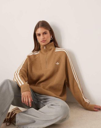 adidas Originals Sweat &agrave; col chemin&eacute;e - Beige-Blanc