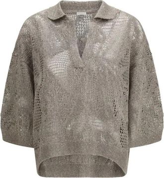 Brunello Cucinelli Femme, Pulls, Beige, Taille: 42 FR Polo en lin