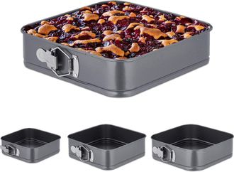 Relaxdays Springform 4er Set, quadratisch, 15, 18, 22, 26 cm, Edelstahl, antihaftbeschichtete Backformen, anthrazit