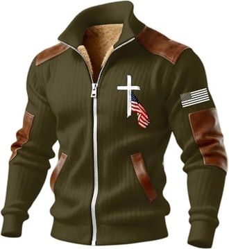 Generic Cardigan d&eacute;contract&eacute; doubl&eacute; en polaire avec fermeture &eacute;clair, manteau dhiver &eacute;pais pour un usage quotidien en plein air, vert, 4XL