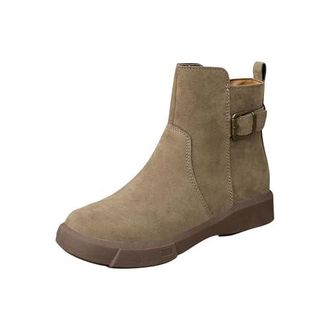 Generic Bottines d&eacute;contract&eacute;es et &eacute;l&eacute;gantes pour femme - Bout rond - Fermeture &eacute;clair lat&eacute;rale - Talon plat - Confortable - &Agrave; enfiler - Pour lext&eacute;rieur, kaki,