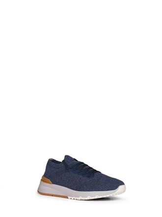 Brunello Cucinelli Mens Runners Denim Wool Knit Blue Calf Leather Trainers Sneaker
