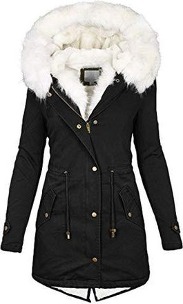 Onsoyours Manteau dhiver pour femme en fausse fourrure polaire chaude doublée Avec capuche, A Noir, 44