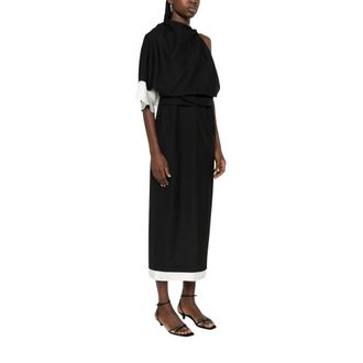 R&oacute;he Femme, Robes, Noir, Taille: 38 FR Robe Midi Asym&eacute;trique &agrave; Une &Eacute;paule Drap&eacute;e