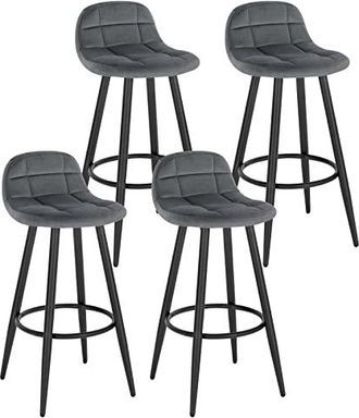 Woltu Lot de 4 Tabourets de Bar Modernes, Chaises de Cuisine Hautes avec Dossier, Repose-Pieds et Assise Rembourrée, en Velours et Métal, Hauteur dAssise 70