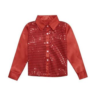 Generic Chemise &agrave; paillettes pour enfant gar&ccedil;on - Costume de carnaval - Style r&eacute;tro des ann&eacute;es 80 et 90 - Chemise &agrave; paillettes - Col &agrave; revers - Manches longue