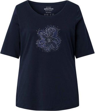 Ulla Popken T-Shirt T-Shirt Glitzer-Stickerei Halbarm Pima Cotton