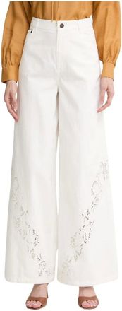 Twinset Jean large - Femme - Pantalons - Blanc - Taille: W25
