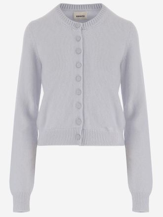 Khaite Womens Cashmere Cardigan Light Blue Sweater