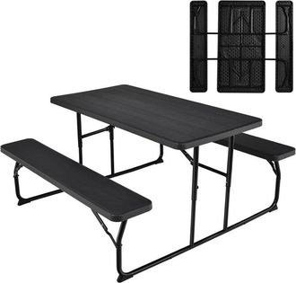 Costway Klappbarer Picknicktisch mit B&auml;nken, 136 cm Campingtisch-Set f&uuml;r drau&szlig;en, Bierzeltgarnitur Biertischgarnitur f&uuml;r Terrasse, Garten Schwarz - Costway