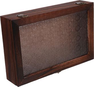 DOITOOL Holzbox Mit Glasdeckel F&uuml;r Aufbewahrung Vintage-Design Mit Zierblumenmotiv Handpoliertes Schmuckk&auml;stchen Aus Holz F&uuml;r Teebeutel-Organizer Und Kleine U