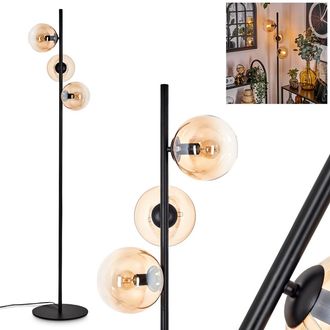 HOFSTEIN Stehleuchte Gastor, Stehlampe aus Metall/Glas in Schwarz/Bernstein/Klar, Leuchte im modernen Retro/Vintage-Design mit Schirmen aus Glas (&Oslash; 15cm) u. Fu
