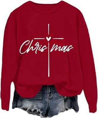 Generic Pull de Noël 2025 - Haut de Noël amusant et moche - Imprimé graphique festif - Manches longues - Style décontracté - Fêtes de vacances - Confortable -