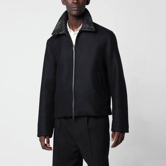 Bottega Veneta Schwarze Wolljacke mit Intrecciato-Kragen