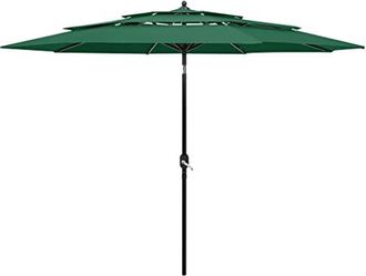 vidaXL Parasol de Jardin &agrave; 3 niveaux avec M&acirc;t en Aluminium, Pare-soleil de Patio, Abri de Soleil, Parasol de Plage Terrasse, Vert 3 m