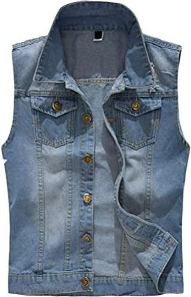 ORANDESIGNE Manteaux en Jean sans Manche Homme Gilet en Jean Veste Slim Fit Vintage Délavé Décontractée Manteau Punk Déchiré Gilet Denim Veste de Moto B Bleu Clai