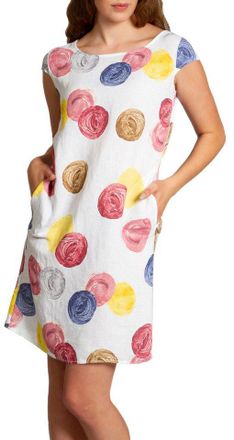 CASPAR Fashion Sommerkleid SKL033 leichtes knielanges Damen Sommer Leinenkleid mit Punkte Print Luftig leicht, figurumspielende Form, mit seitlichem Jersey-Einsatz