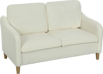 HOMCOM 2-Sitzer Sofa gepolstert in atmungsaktivem Sherpa mit 2 abnehmbaren und waschbaren Kissen, Eukalyptusholzbeine, platzsparendes Sofa mit Armlehnen f&uuml;r 