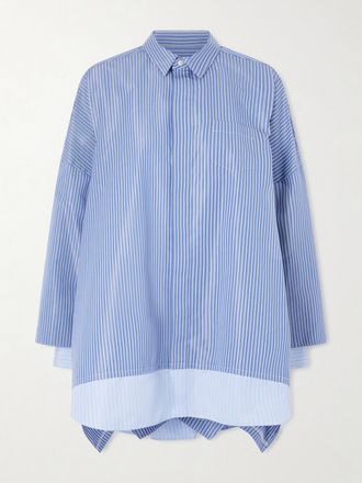 sacai Chemise En Popeline De Coton M&eacute;lang&eacute; &Agrave; Rayures - Bleu