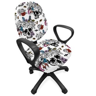 Abakuhaus gotisch Bürostuhl Schonbezug, Tag des Toten Schädels, dekorative Schutzhülle aus Stretchgewebe, Mehrfarbig