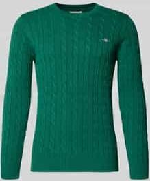 GANT Strickpullover mit Zopfmuster und Label-Stitching