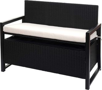 Mendler Poly-Rattan 2er Sitzbank HWC-F39, Gartenbank Truhenbank, Staufach Aufbewahrung Sitzkissen - anthrazit, Kissen Creme