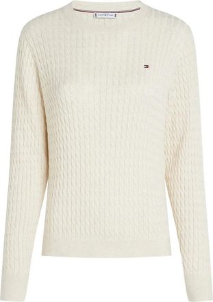 Tommy Hilfiger Femme, Pulls, Beige, Taille: 42 FR CO Cable Fine GG C-Nk LS Sweater