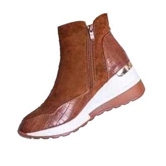 Generic Bottines Femme Patchwork Cuir Tendances Sport Bottines Courtes Grande Taille Chaudes Compens&eacute;es L&eacute;g&egrave;res Antid&eacute;rapant Chaussures Confortables 41 Brun