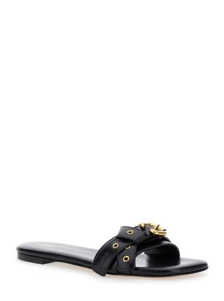 Chlo&eacute; Womens Black Slip-On Sandals With Logo Insole Calf