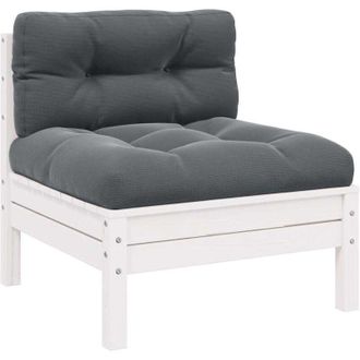 vidaXL Garten-Mittelsofa mit Kissen Wei&szlig; Massivholz Kiefer - Vidaxl