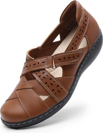 Dream Pairs Damen Loafer, Schlupfschuhe, Bequeme Freizeitschuhe, Flache Schuhe, Arbeitsschuhe, Sandalen mit geschlossener Spitze,Size 36.5,Br&auml;unen,DWUMLS2508