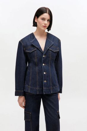 Ganni marineblau Dunkel gewaschener Denim-Blazer - Gr&ouml;&szlig;e 34