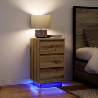 vidaXL vidaXL Armoire de chevet et lumi&egrave;res LED ch&ecirc;ne artisanal 38x34x65 cm