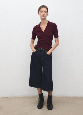 Mango Feinstrick-Jersey mit Polokragen weinrot - Damen - XS - MANGO