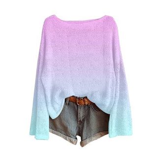 Generic Pull Femme Vintage Imprim&eacute; Floral Boh&egrave;me Pull Over Tricot&eacute; Chic Col Rond Manche Longue Sweater Motif Jacquard Tunique Grande Taille Ample Vetement 202