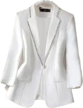 Generic Blazer Incrusté De Diamants Pour Femmes, Manches Trois-Quarts, Veste Haut De Gamme, Design, Costume De Niche White autumn L