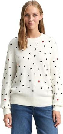 Tom Tailor Denim TOM TAILOR Denim 1049088 Pull-Over, 39151-Blanc et Noir &agrave; Pois et coeurs, M Femme