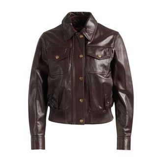 Max Mara Femme, Vestes, Brun, Taille: 36 FR Leather Jacket